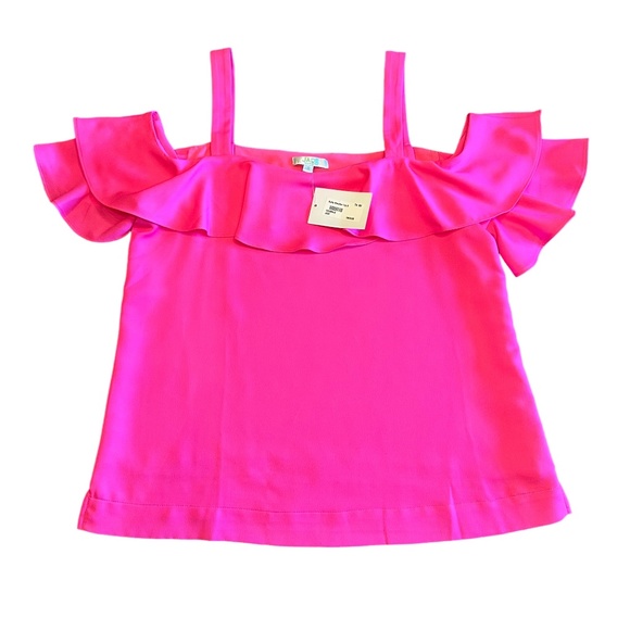 Jade | Tops | Jade Hot Pink Silky Ruffle Shoulder Camisole Blouse Size ...